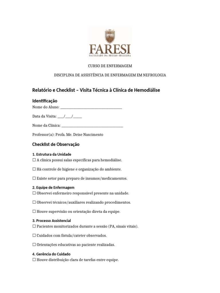 Ckeck List Visita Tecnica | PDF | Enfermagem | Remédio