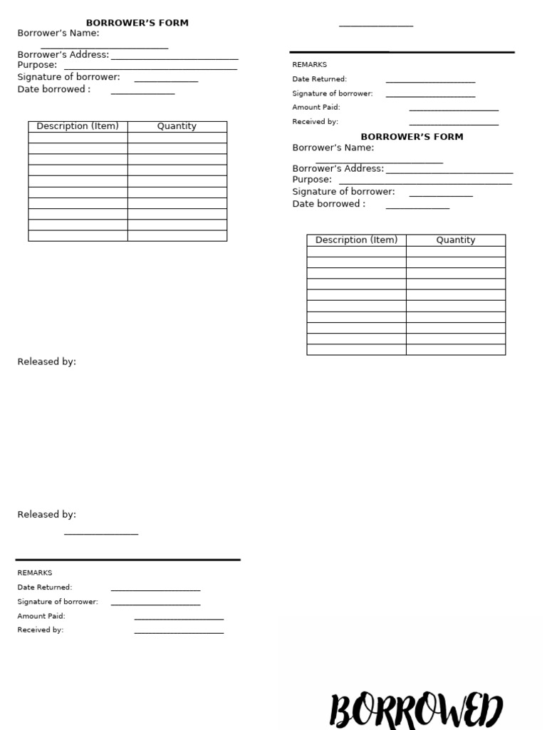 Borrower's Form | PDF