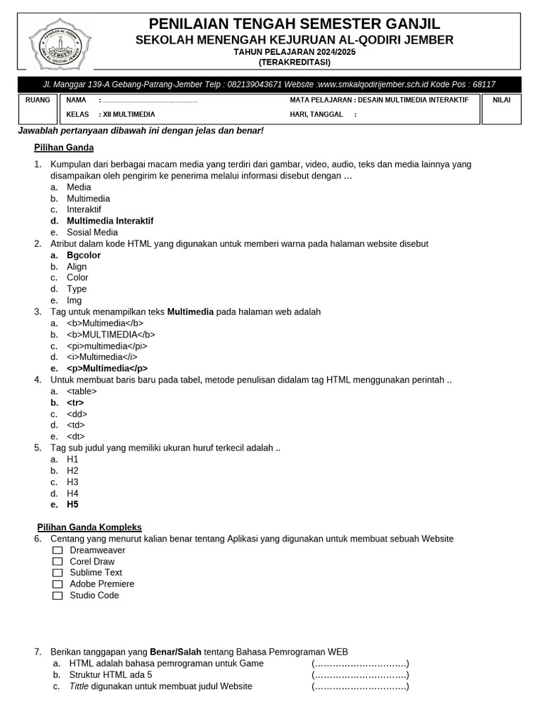 Soal Ujian Desain Multimedia Interaktif | PDF