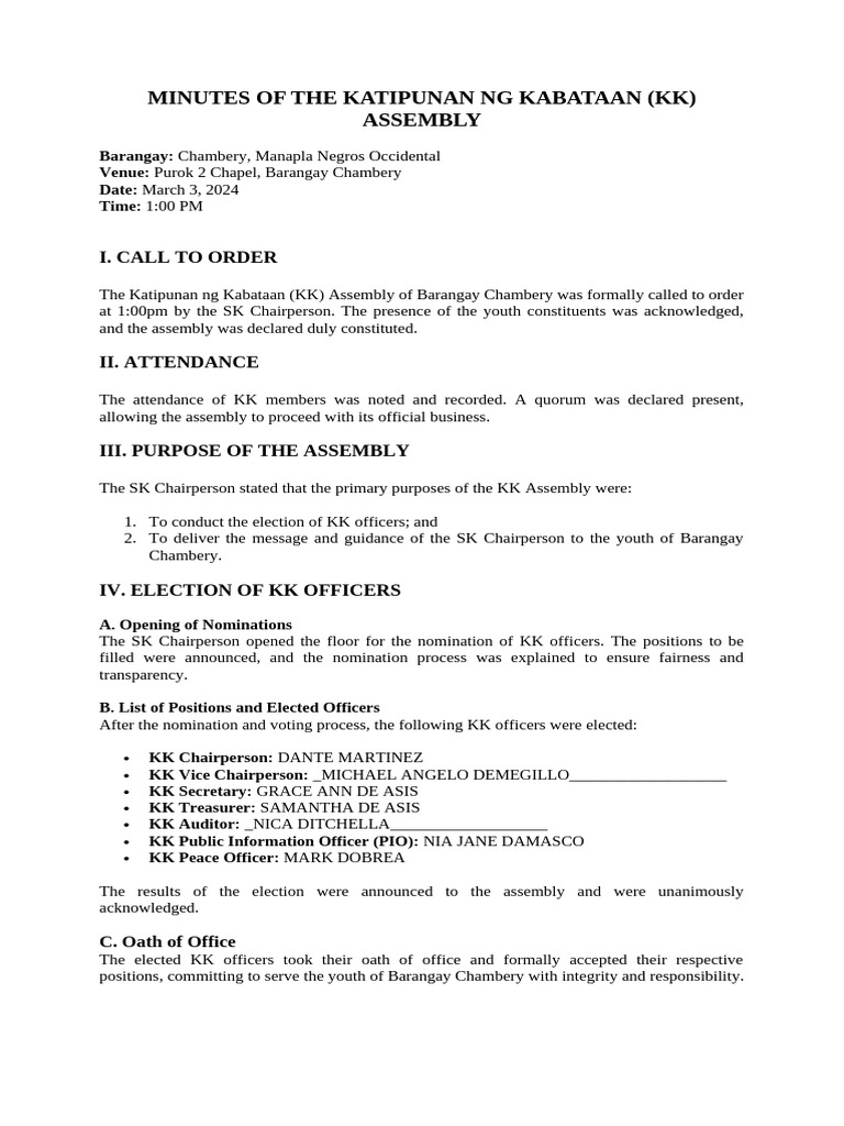 KK Assembly Minutes - Chambery, 2024 | PDF | Government