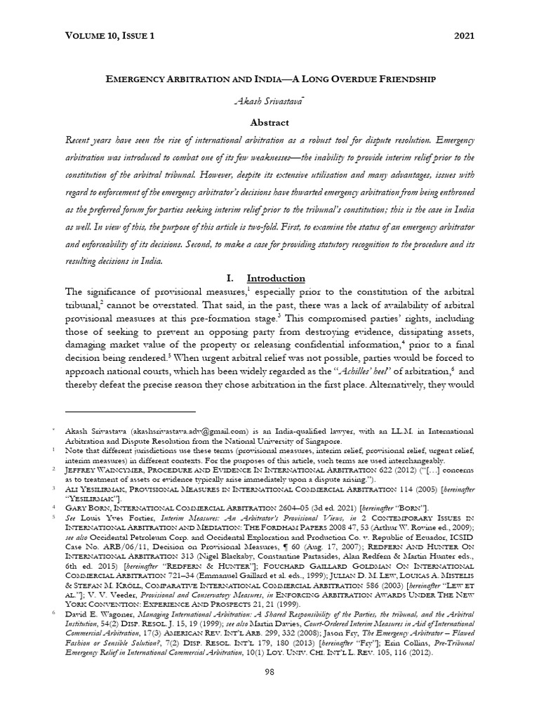 Emergency Arbitration in India: Challenges and Solutions | PDF ...