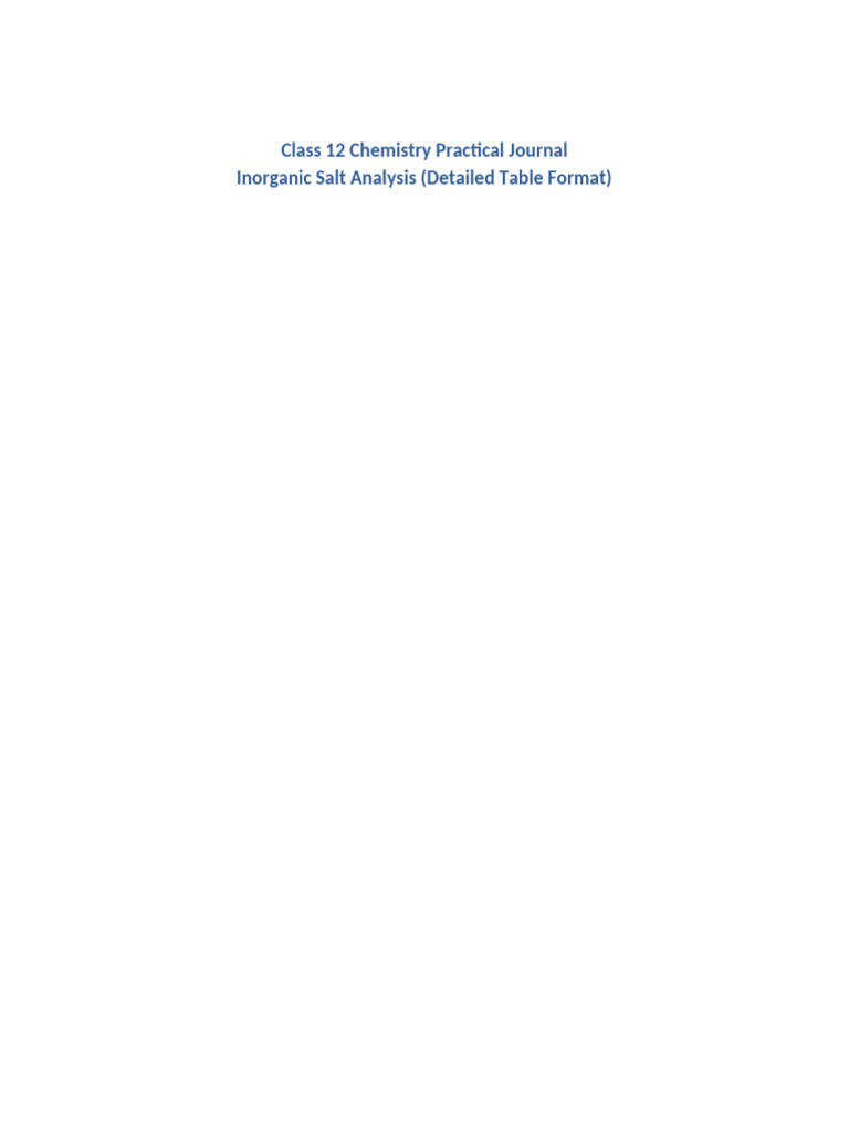 Combined Inorganic Salt Practicals Tables | PDF | Salt (Chemistry) | Ion