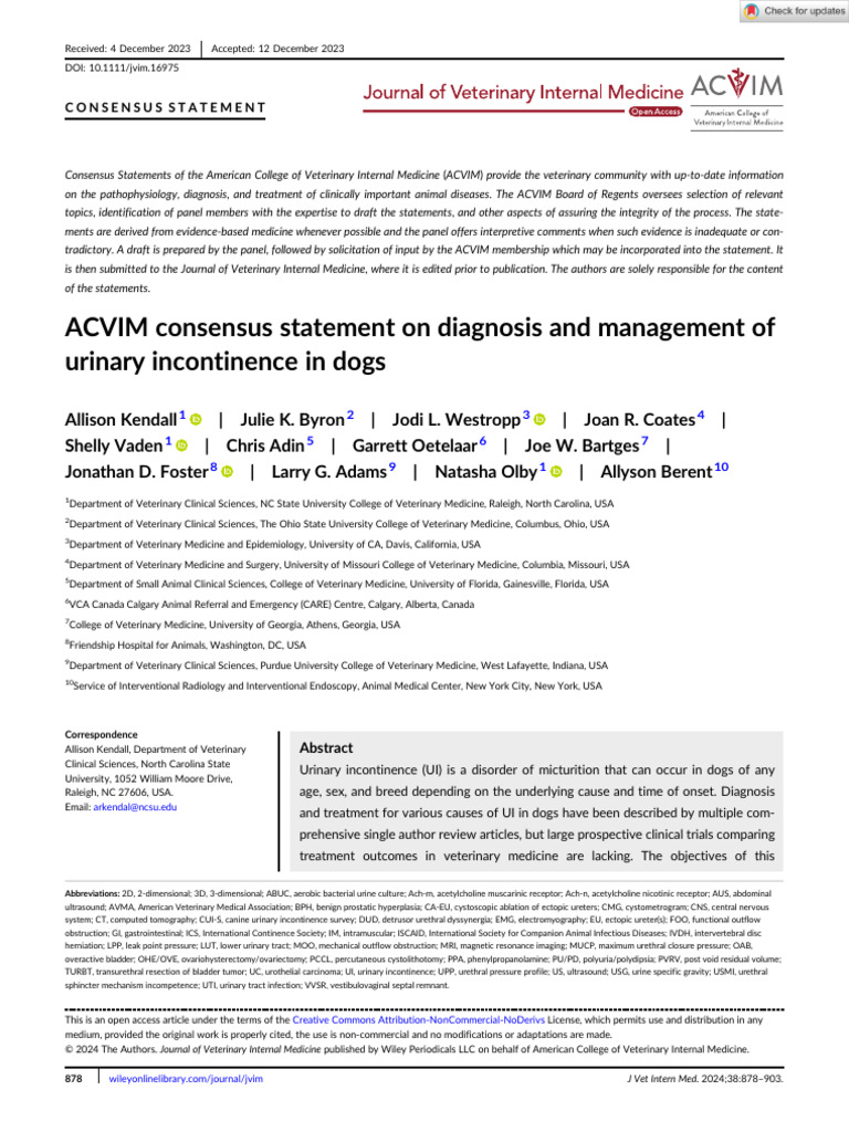 Veterinary Internal Medicne - 2024 - Kendall - ACVIM Consensus ...