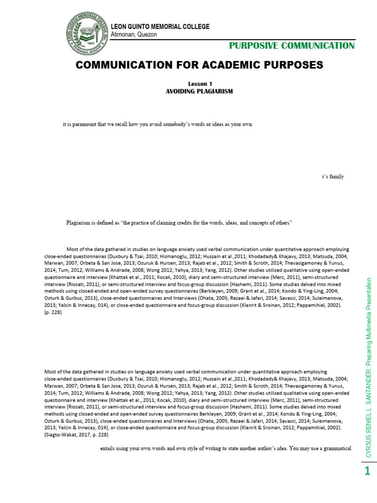 Avoiding Plagiarism in Academic Writing | PDF | Quantitative Research ...
