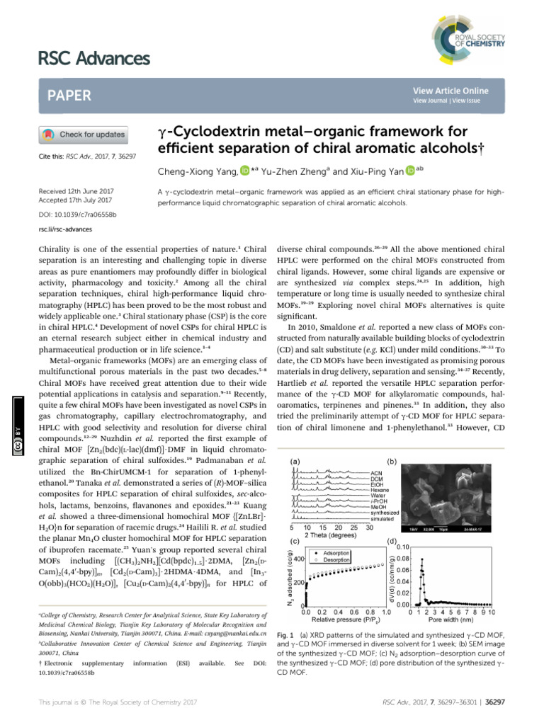 g-Cyclodextrin MOF for Chiral Separation | PDF | High Performance ...