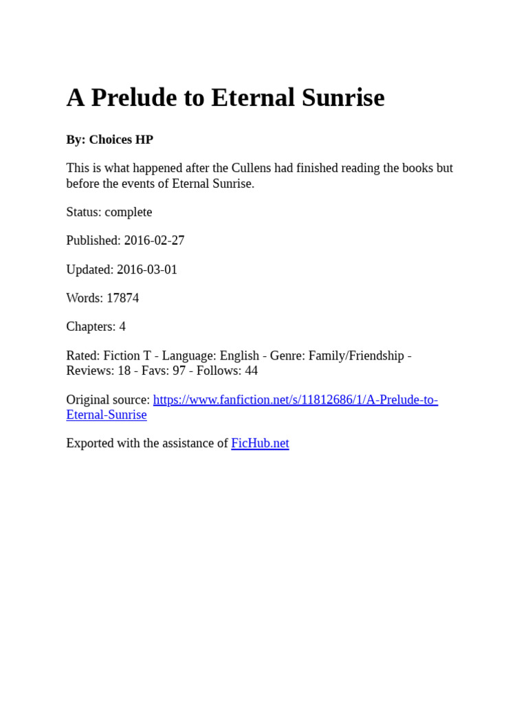 Prelude to Eternal Sunrise: Cullen's Wait | PDF