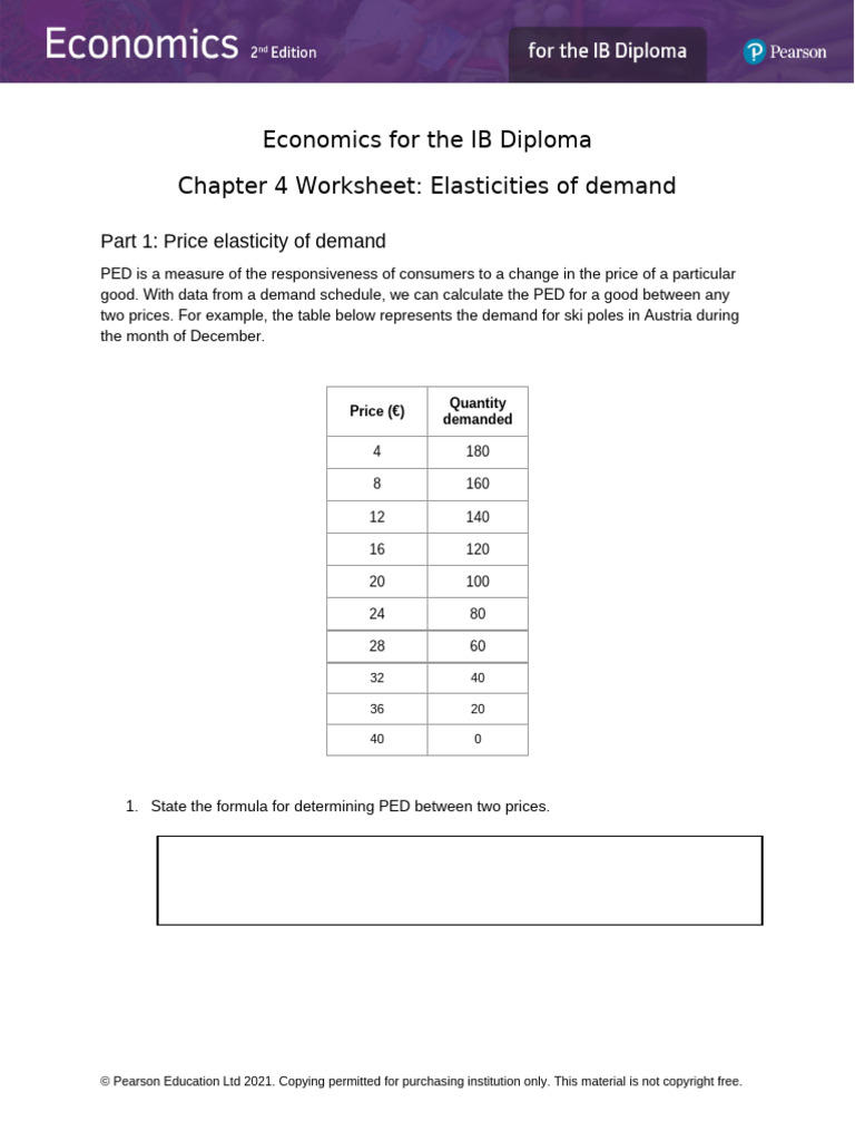 Ib Economics Ch4 Wksht Elasticities of Demand Exercise | PDF | Demand ...