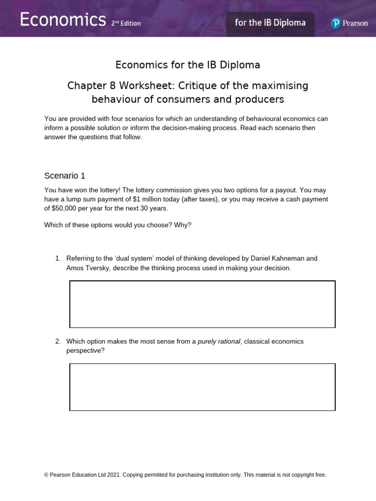 Behavioral Economics Scenarios Worksheet | PDF | Insurance | Economics