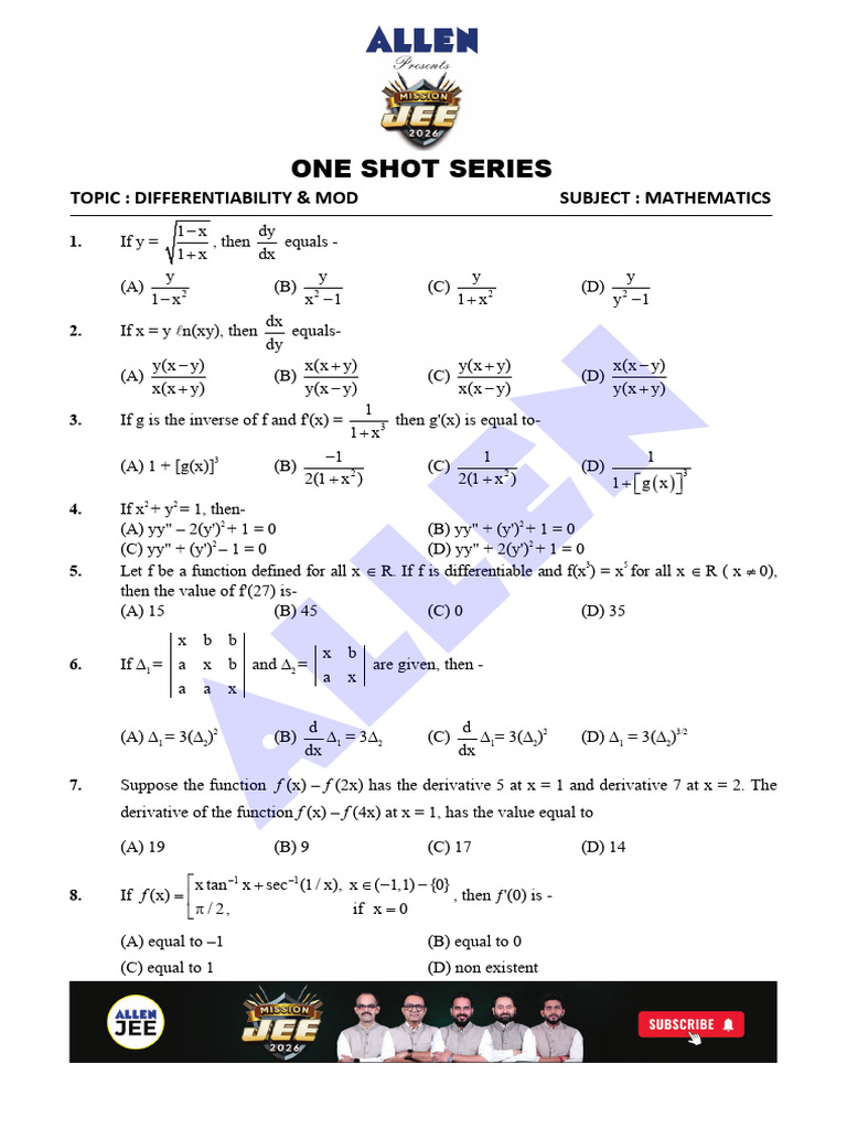 Differentiability_&_MOD_One_Shot_Series_Home_Work_Questions_Sachin | PDF | Function (Mathematics ...