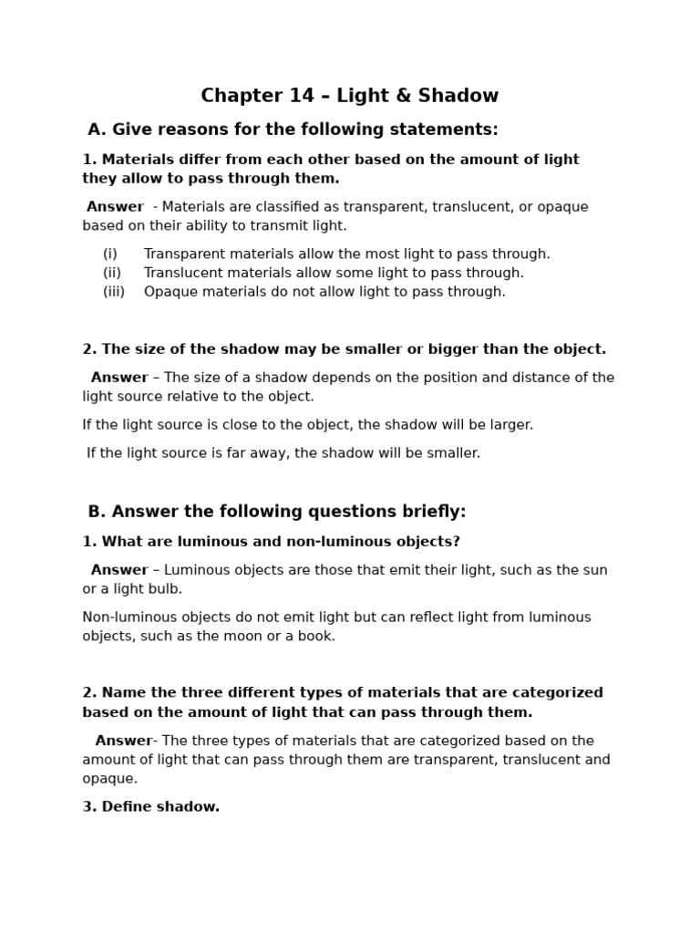 Chapter 14- Light & Shadow | PDF | Light | Shadow