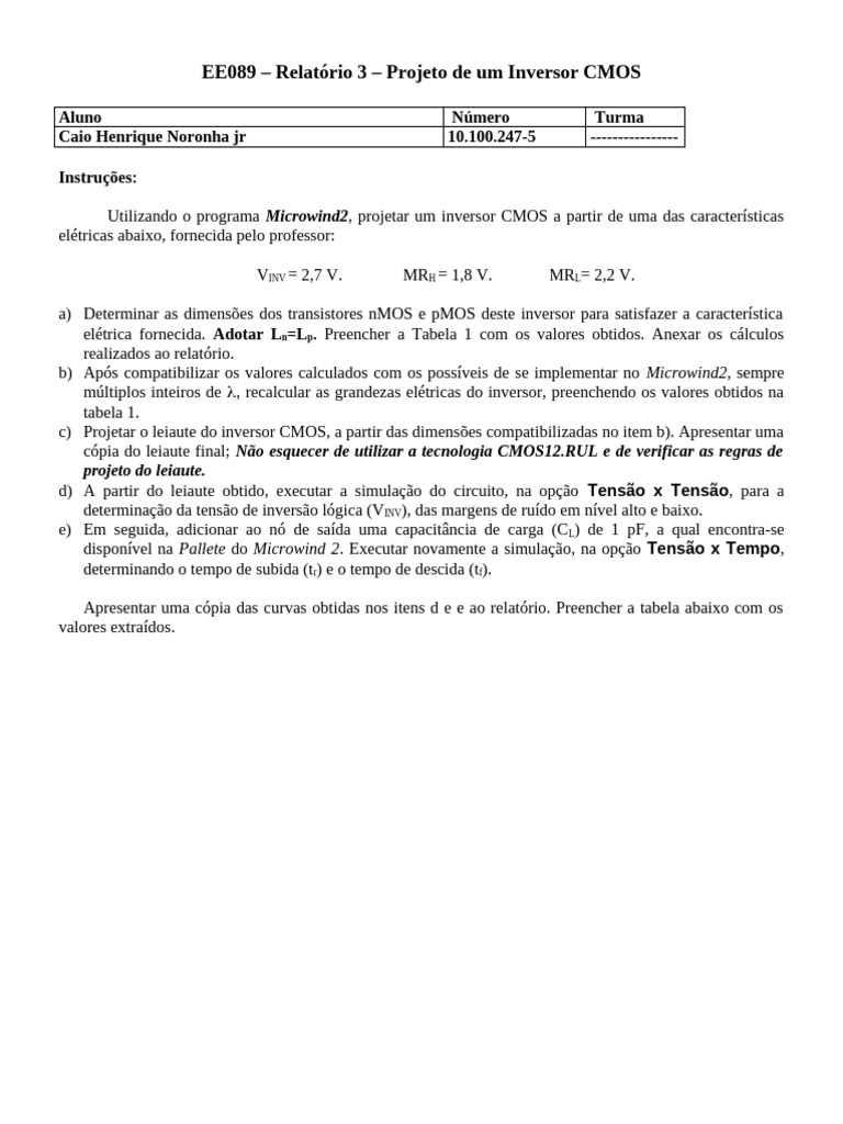 Projeto de Inversor CMOS com Microwind2 | PDF | CMOS | Engenharia ...
