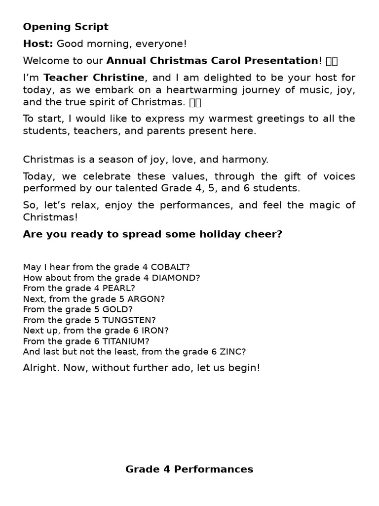 Annual Christmas Carol Presentation | PDF | Christmas