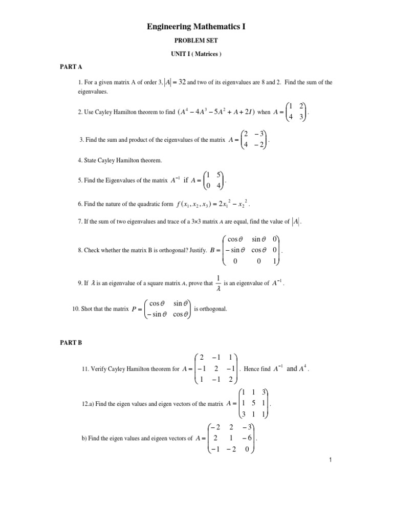 Engineering Mathematics I Question Bank With Answer Key | PDF ...