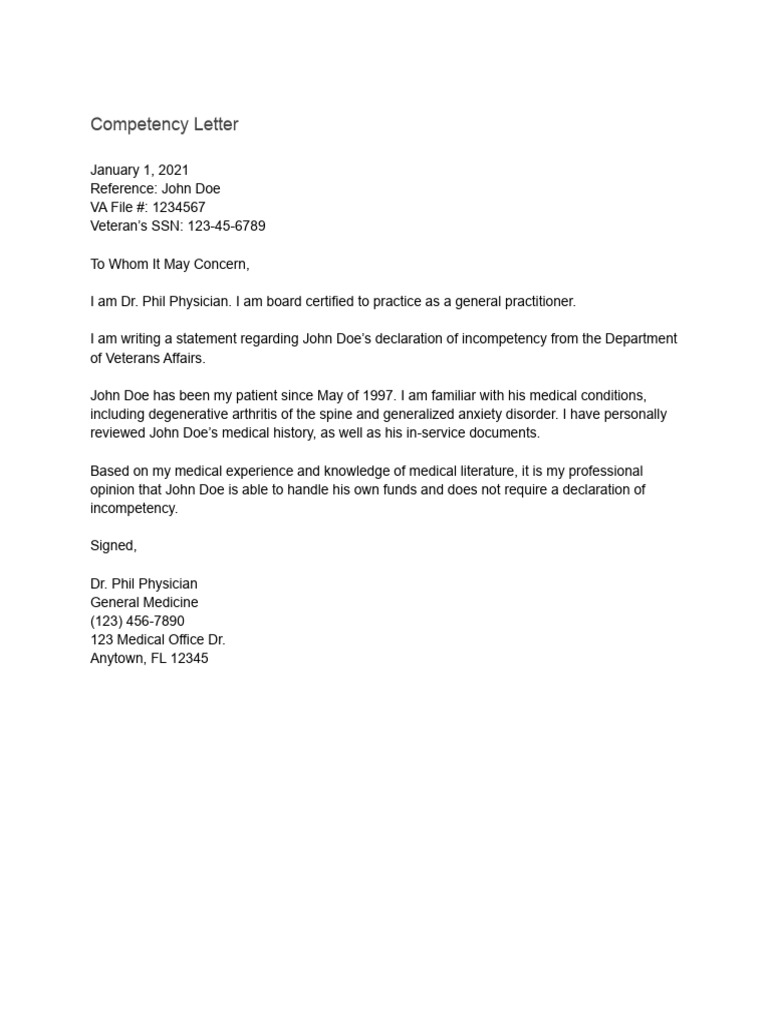 Competency Letter Sample Template | PDF
