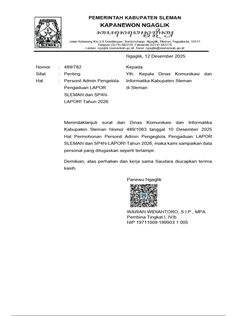 Personil Admin Pengaduan LAPOR 2026 | PDF