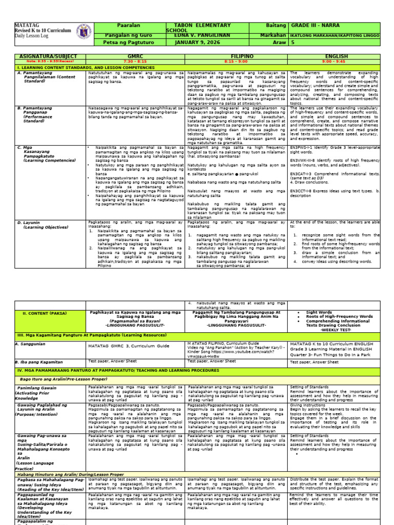 Dll Week 7 q3 Day 5 g3 Final Narra | PDF