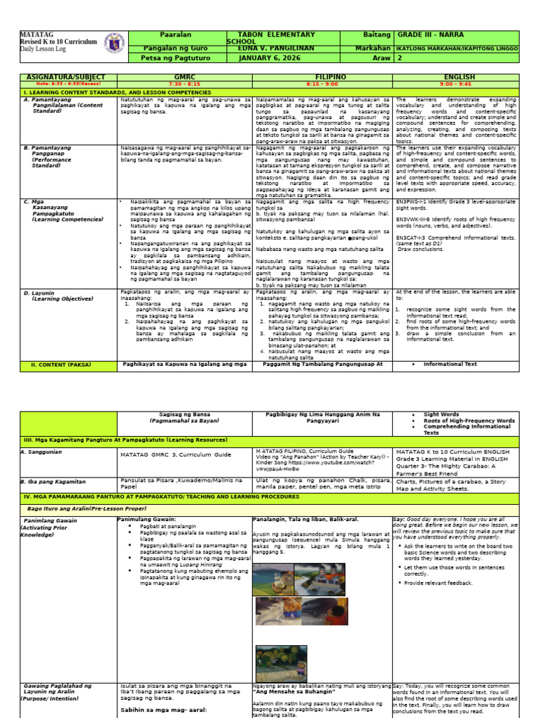 Dll Week 7 q3 Day 2 g3 Final Narra | PDF