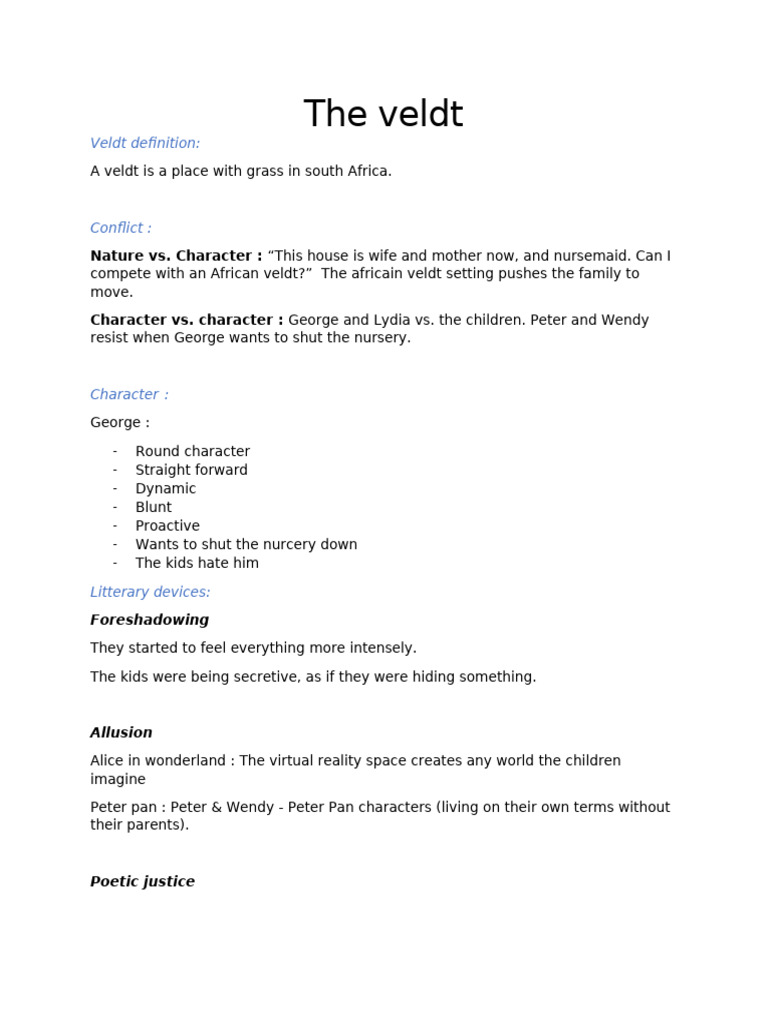 The Veldt - Notes | PDF