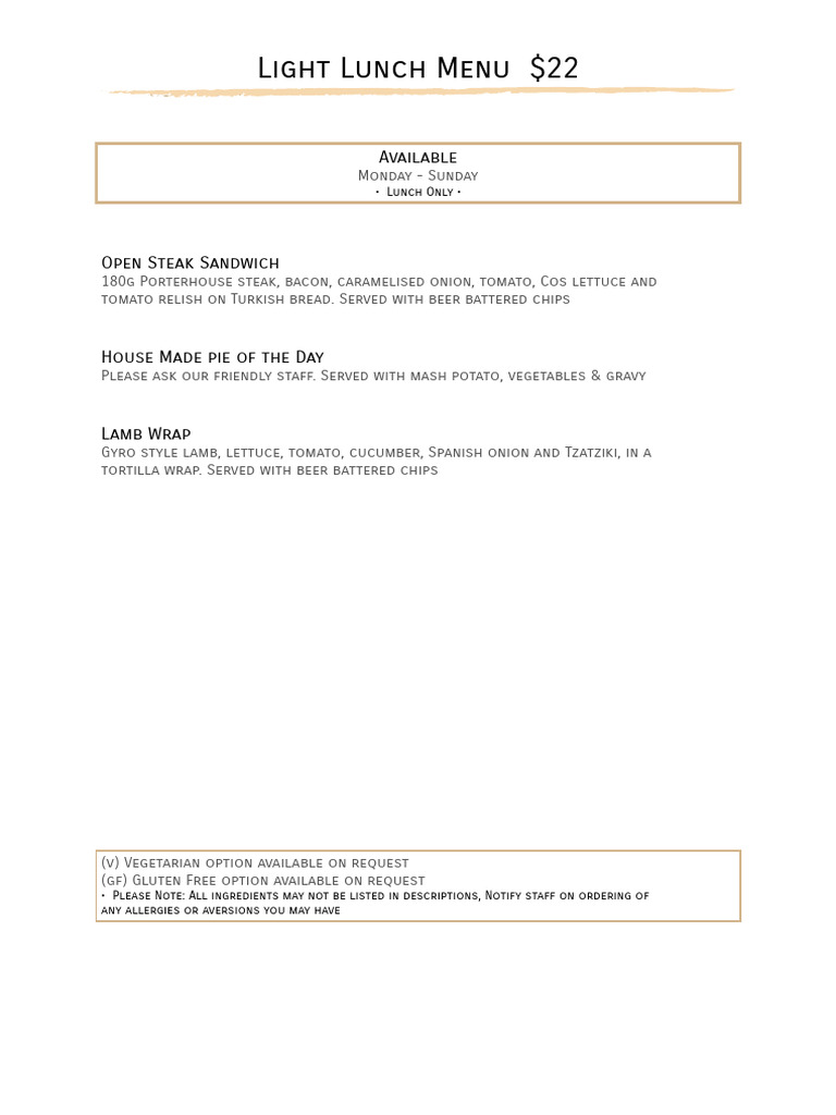 Light Lunch Menu with Starters & Mains | PDF | Hamburgers | Salad