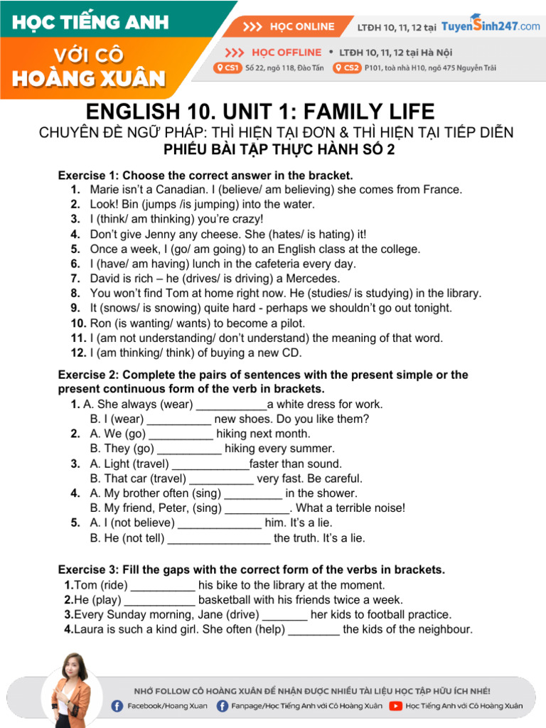 Family Life: Present Tenses Exercises | PDF