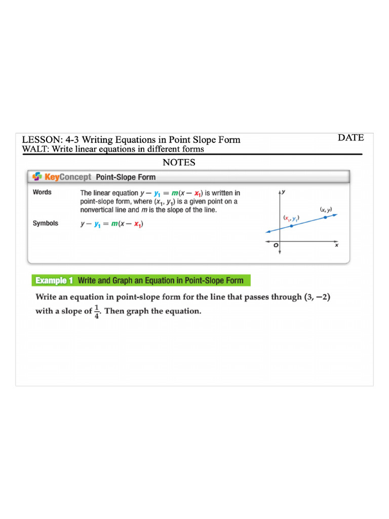 4-3 Writing Equations in Point Slope Form- Cornell Notes (2) | PDF