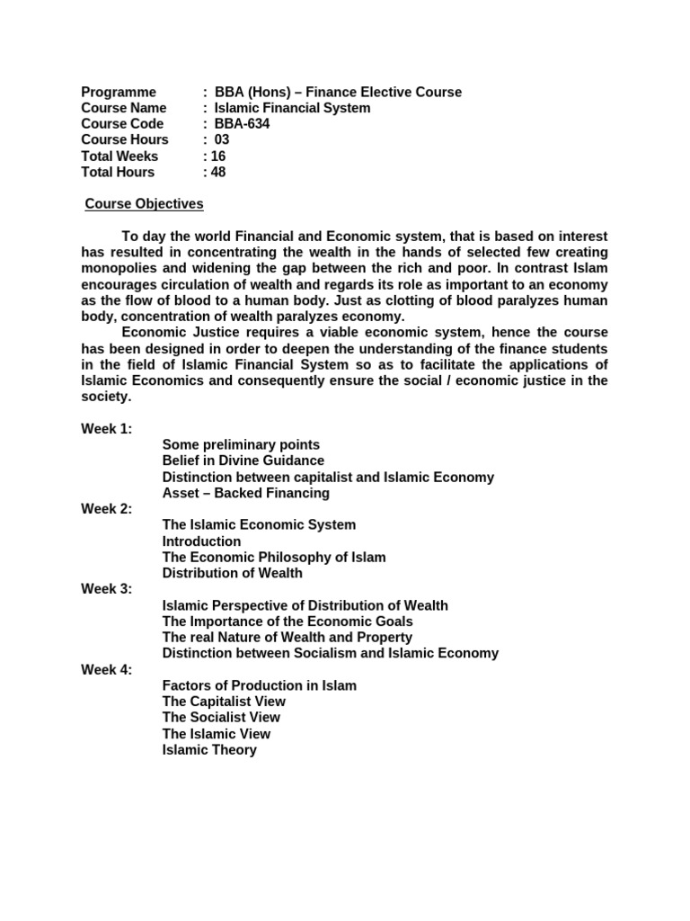 Islamic Financial System Course Overview | PDF | Islamic Banking And ...