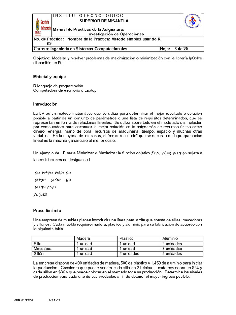 Práctica_2_Método_simplex_usando_R | PDF | Matriz (Matemáticas) | Programación lineal