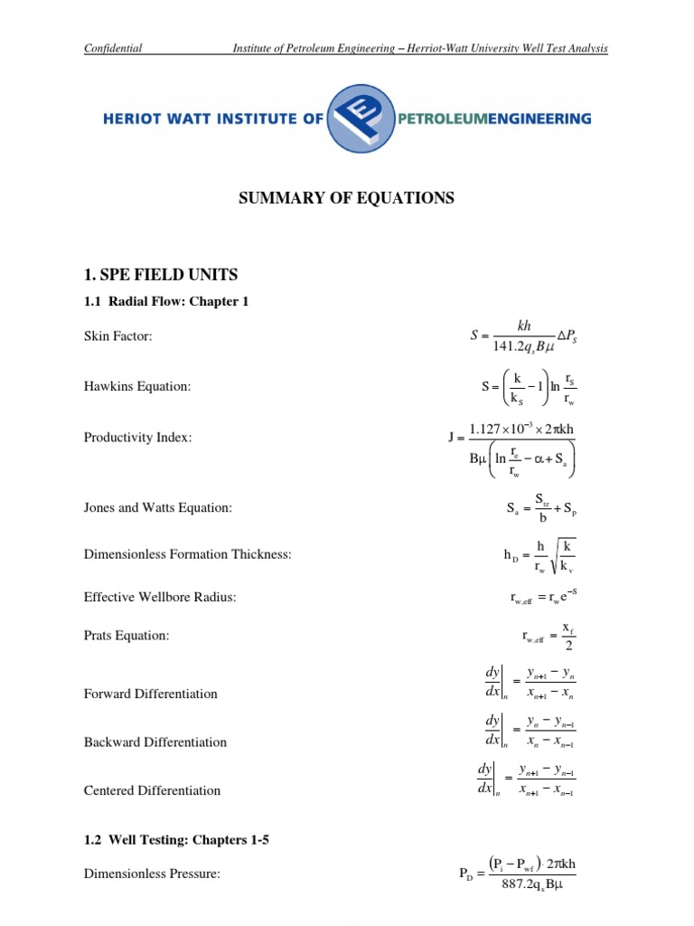 Summary of Equations: 1.1 Radial Flow: Chapter 1 | PDF | Logarithm | Mathematical Analysis