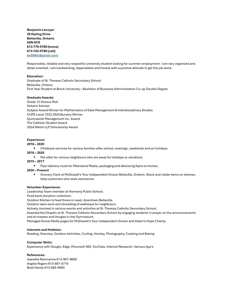 Benjamin Lecuyer Resume | PDF