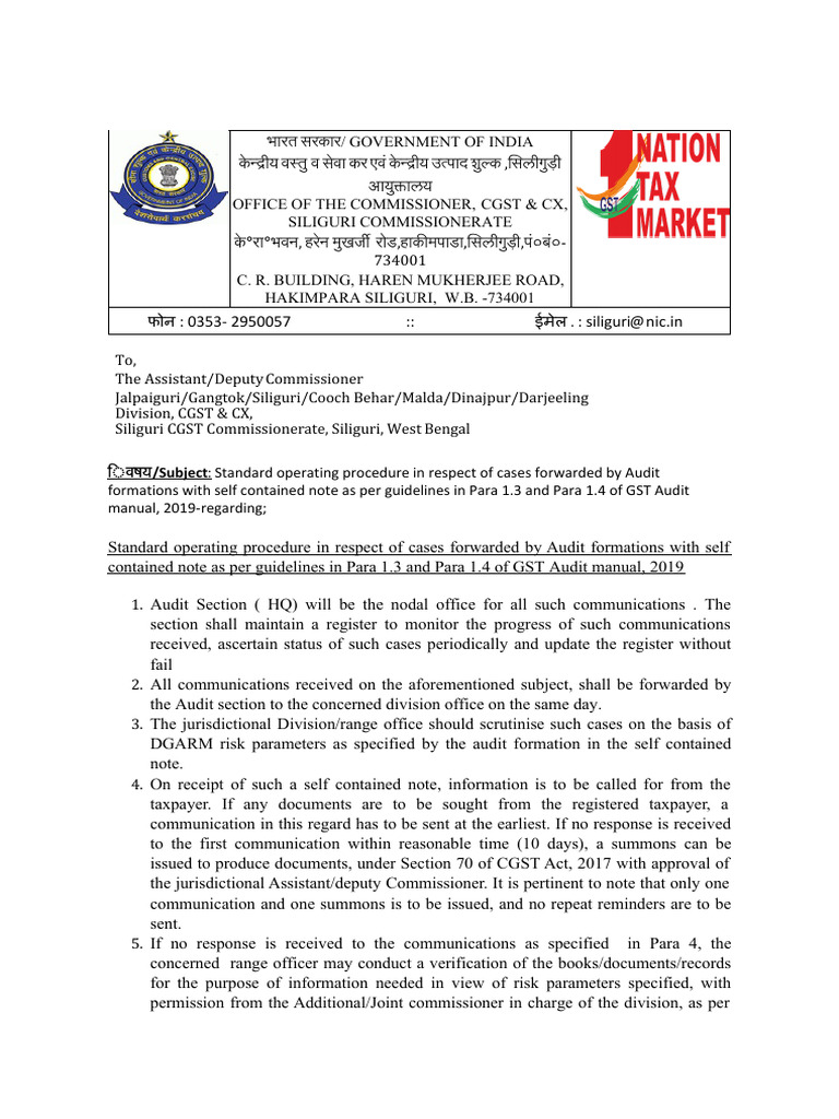 GST Audit SOP for Siliguri Division | PDF | Audit | Justice