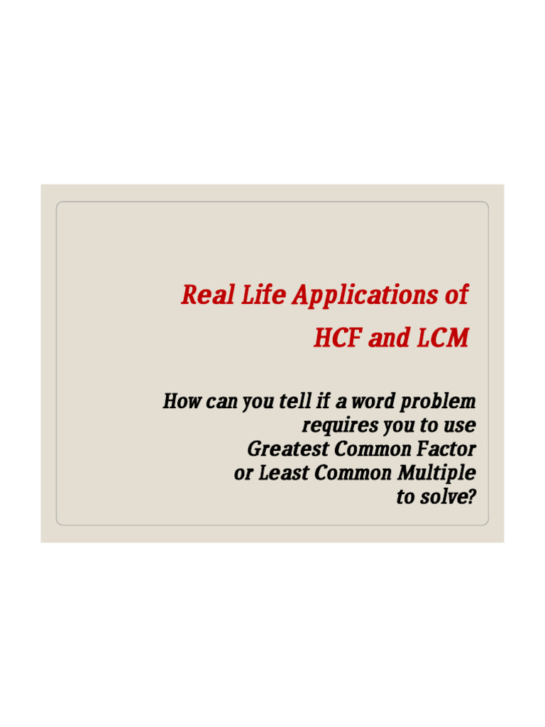 HCF and LCM: Real-Life Problem Solving | PDF | Number Theory ...