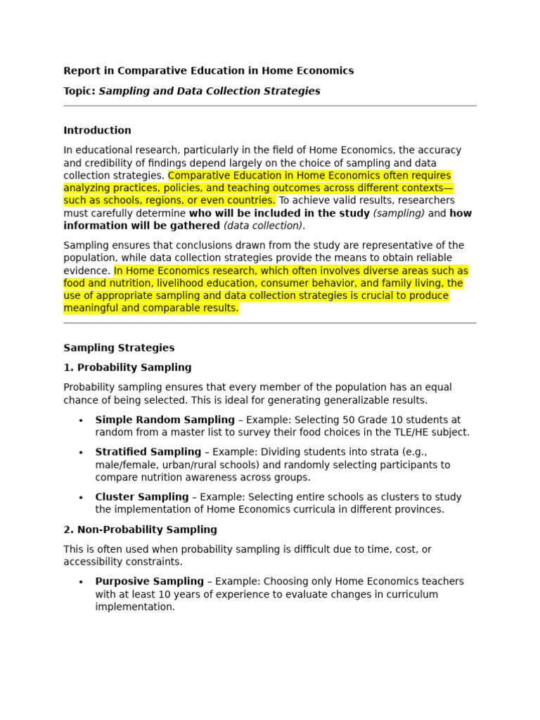 Sampling and Data Collection in Home Economics | PDF | Sampling ...