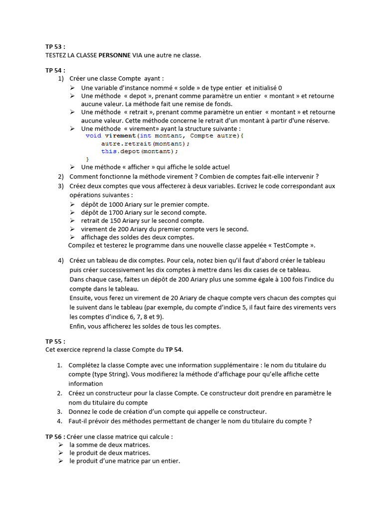 Exercices de Programmation en Java : Comptes et Matrices | PDF ...