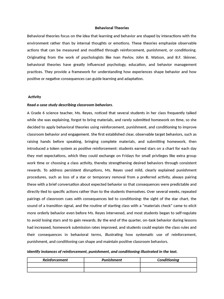 Behavioral-theories | PDF | Reinforcement | Behaviorism