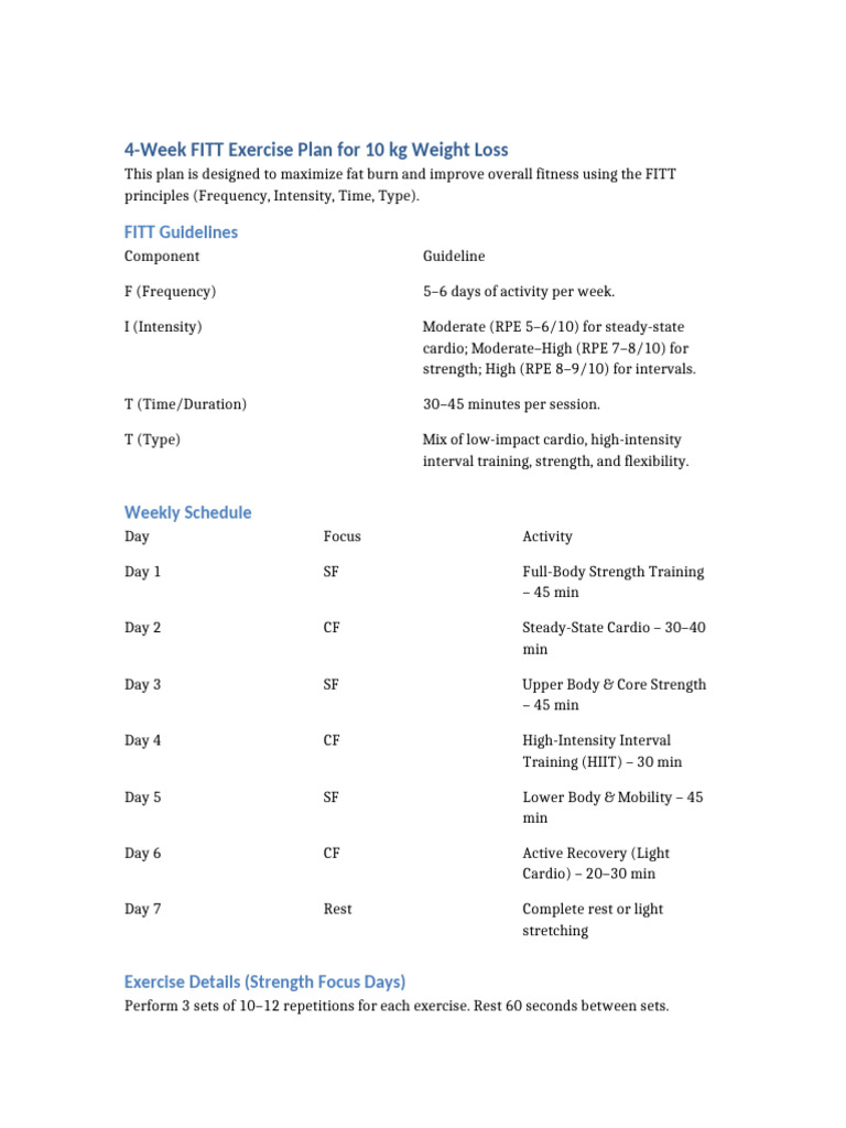 FITT Exercise Plan(2) | PDF | High Intensity Interval Training ...