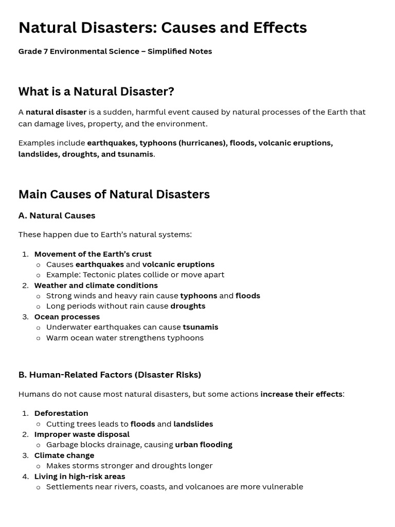Natural Disasters Cause and Effects | PDF | Natural Disasters | Flood