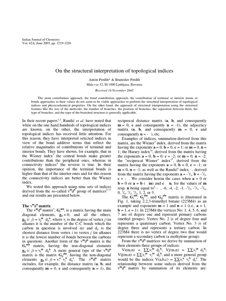 Structural Interpretation of Topological Indices | PDF | Matrix ...