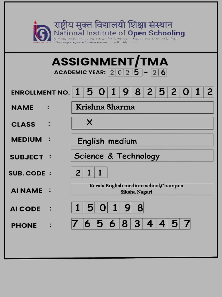 Nios Class X Krishna (Science and Technology) | PDF