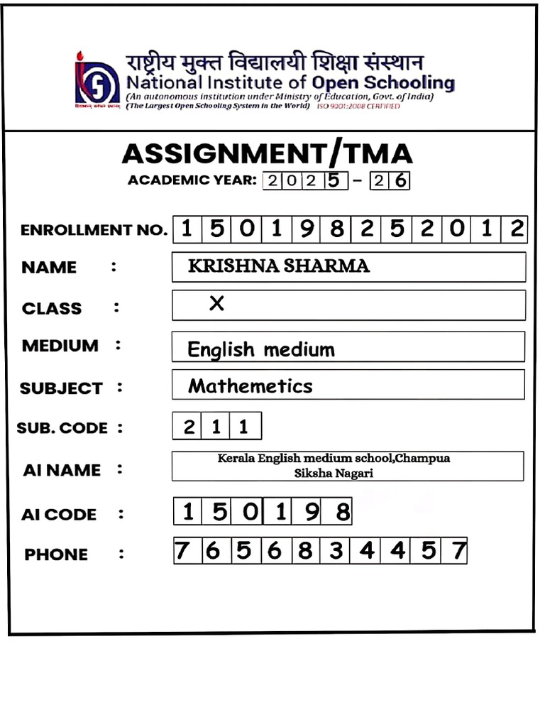 Nios Class X Krishna (Mathematics) | PDF