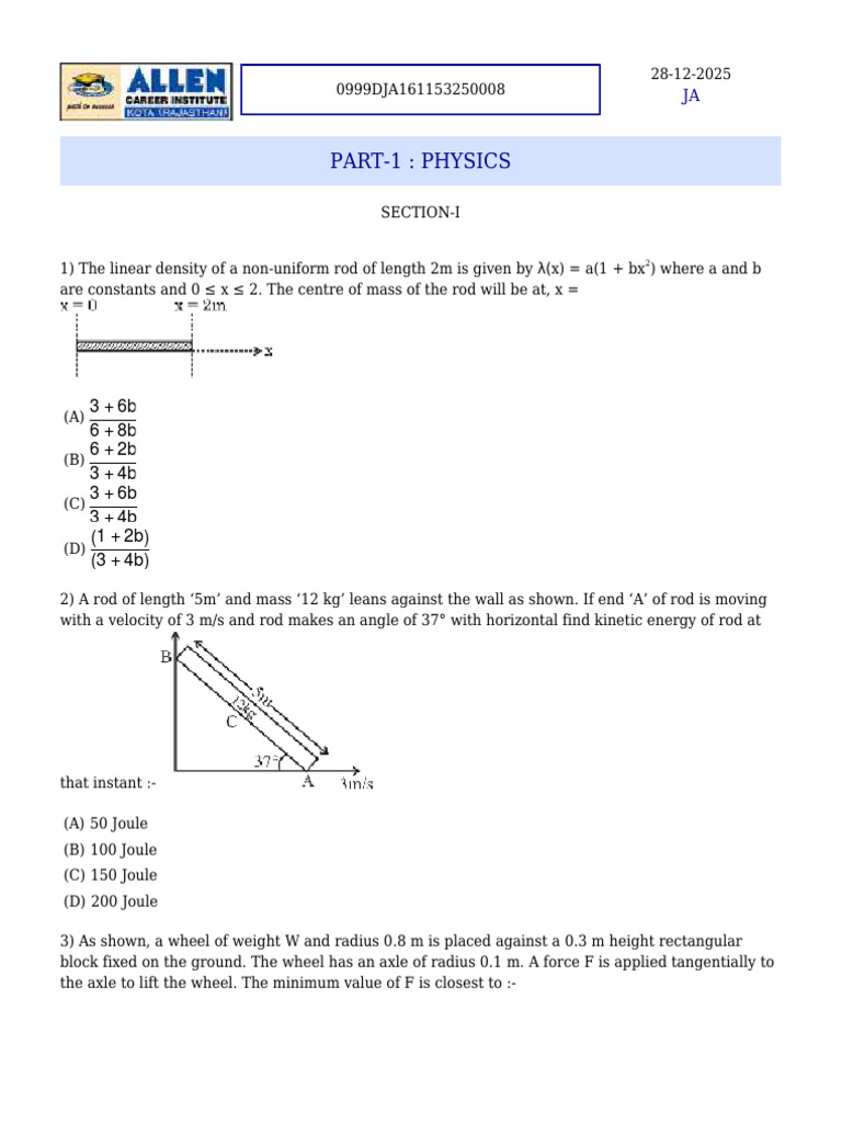 Review Test - 04 Paper-1 | PDF | Electromagnetic Induction | Physical ...