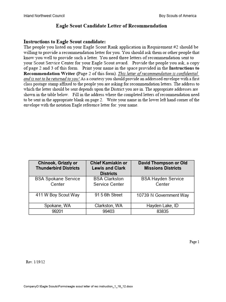 Eagle Scout Letter of Recomendation | PDF | Scouting