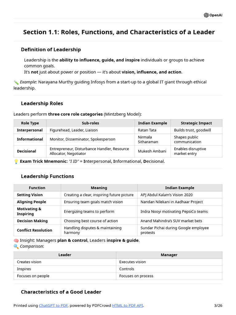 Leadership Roles and Characteristics Guide | PDF | Leadership ...