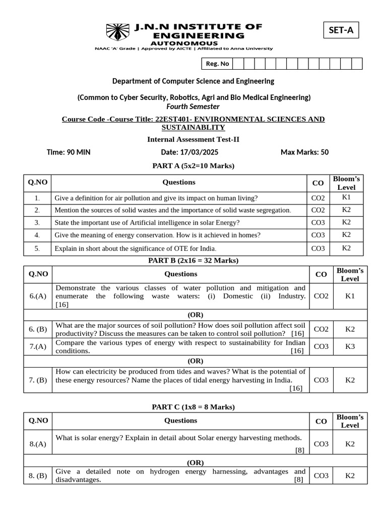 22est401 Iat II Set a Ess f | PDF | Natural Environment