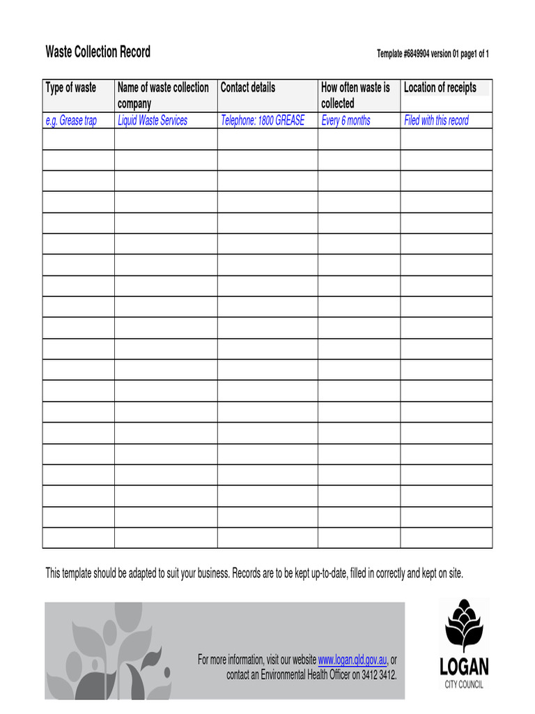 Waste Collection Record Template Guide | PDF