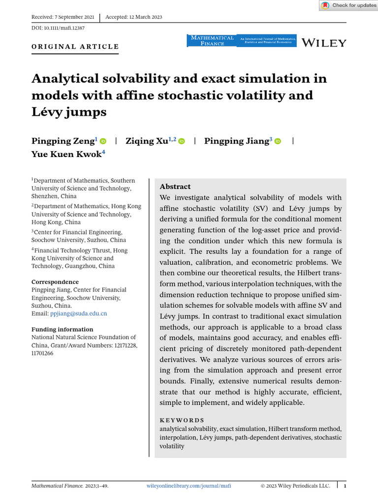Analytical Solvability and Exact Simulation in Models With Affine ...