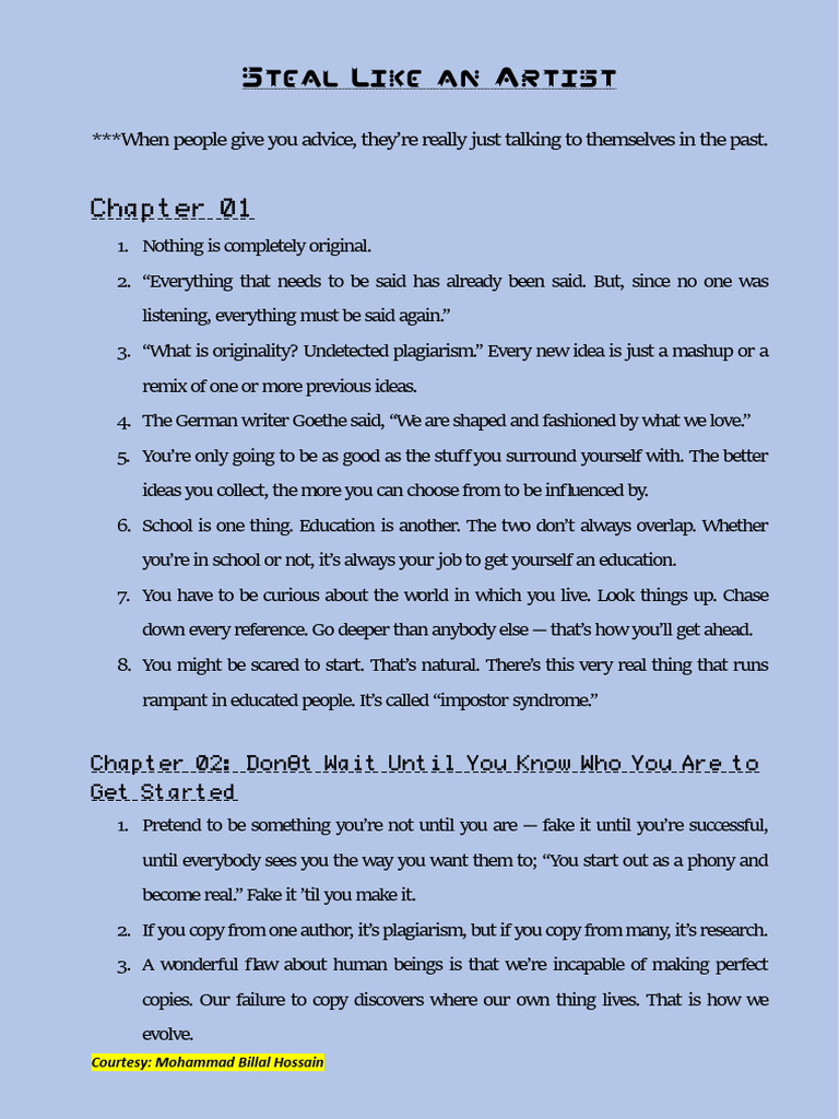 Creative Insights from "Steal Like an Artist" | PDF