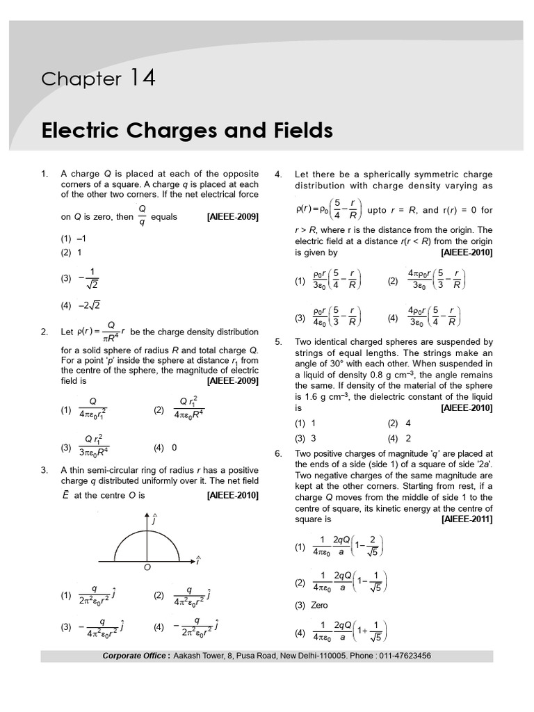 Electric Charges and Fields Problems | PDF | Electric Field | Physics