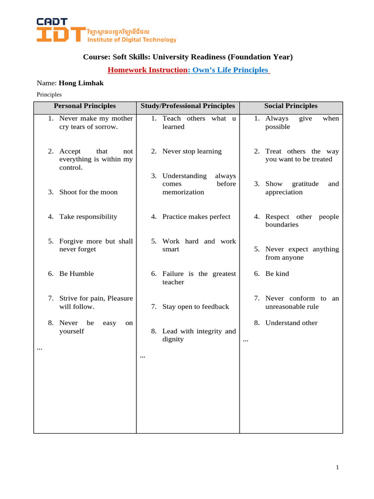 Life Principles for University Success | PDF