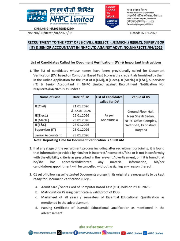 Nhpc Je Result | PDF