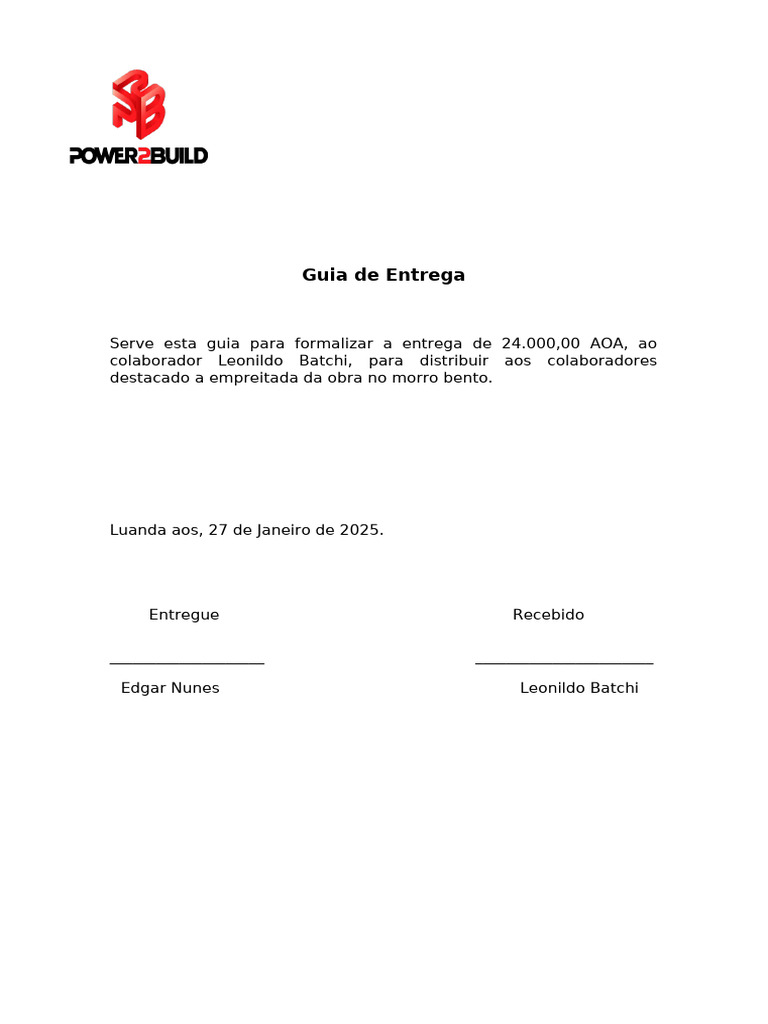 Guia de Entrega de Valores AOA | PDF